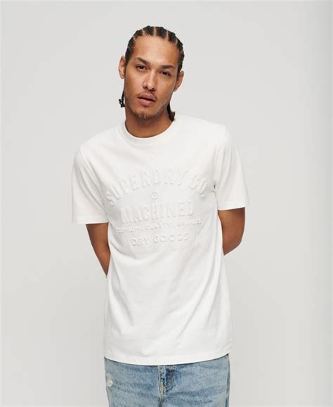 Mens Embossed Workwear Graphic T Shirt In Cream Superdry Uk