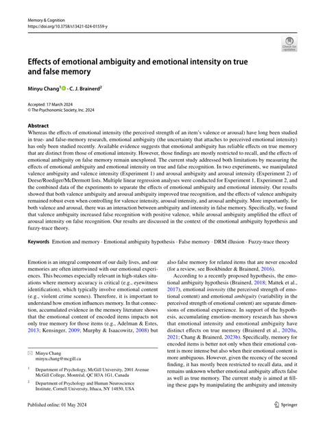 Pdf Effects Of Emotional Ambiguity And Emotional Intensity On True And False Memory