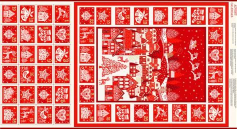 Makower Scandi Christmas Advent Calendar Panel Town Red