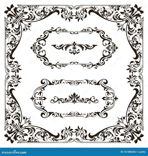 Ornamental Design Lace Borders And Corners Vector Set Art Deco Floral