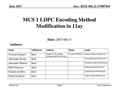 Mcs 1 Ldpc Encoding Method Modification In 11ay Ppt Download