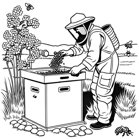 Beekeeper Collecting Honey Coloring Page Coloring Jungle