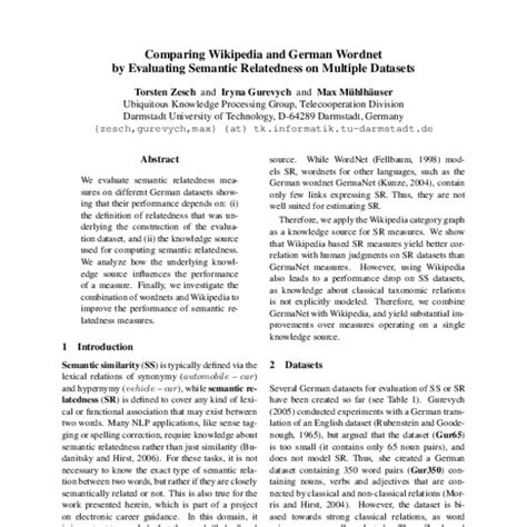 comparing wikipedia and german wordnet by evaluating semantic