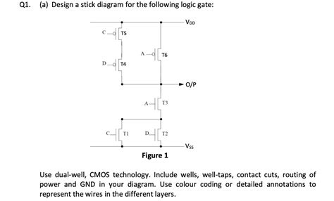 Solved A Design A Stick Diagram For The Following Logic Gate Vdd T6