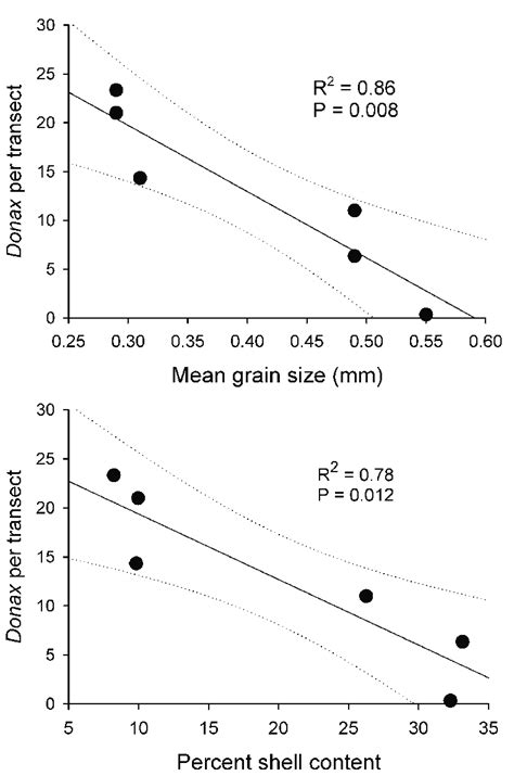 Relationships And Results Of Linear Regressions Between Donax Spp