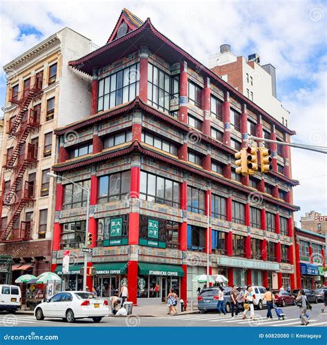 Street Scene With Asian Architecture At Chinatown In New York City