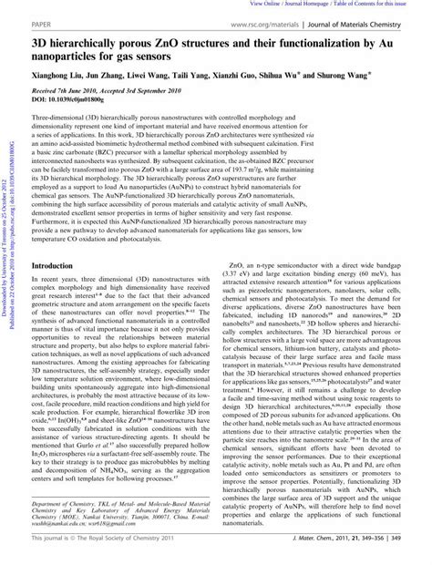 Pdf 3d Hierarchically Porous Zno Structures And Their