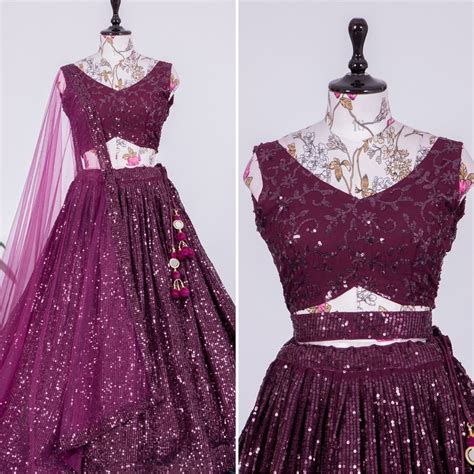 Plum Sequins Lehenga With Belt Sejkin
