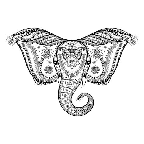 Zentangle Stylized Indian Elephant Head Hand Drawn Patterned Ve Stock
