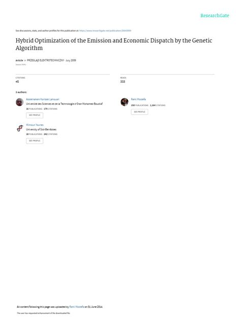 Hybrid Optimization Of The Emission And Economic Dispatch By The Genetic Algorithm Pdf Computers
