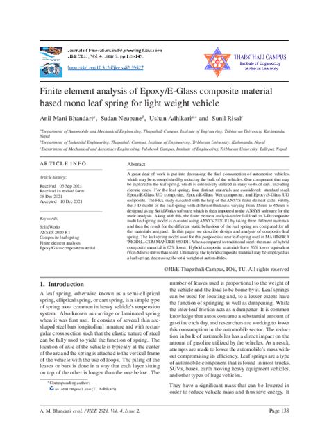 Pdf Finite Element Analysis Of Epoxye Glass Composite Material Based Mono Leaf Spring For