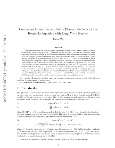 Pdf Continuous Interior Penalty Finite Element Methods For The Helmholtz Equation With Large