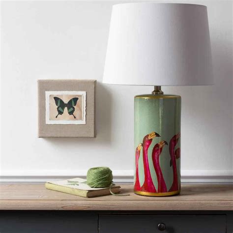 Ceramic Flamingo Heads Lamp Base With White Shade Wbr Interiors