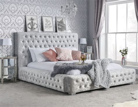 Grande Steel Crushed Velvet Fabric Bed Frame 5ft King Size