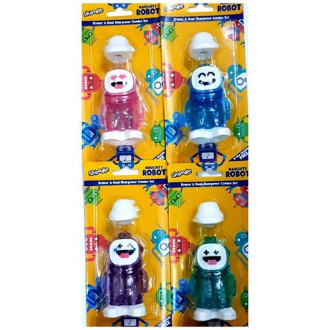 Skoodle Robot Eraser And Sharpener Combo Set Pack Of 4 — Toycra