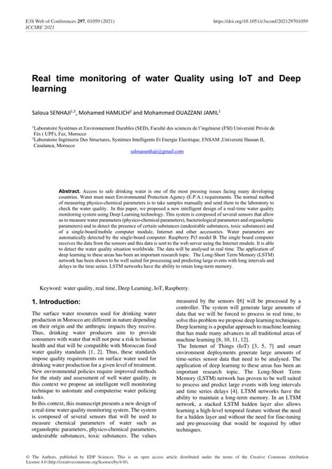 Pdf Real Time Monitoring Of Water Quality Using Iot And Deep Learning