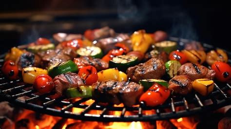 Premium Ai Image A Grill With Meat And Vegetables On It
