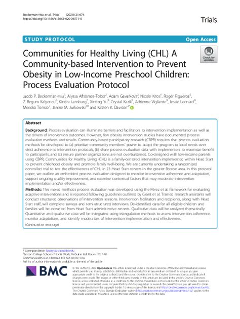 Pdf Communities For Healthy Living Chl A Community Based Intervention To Prevent Obesity In