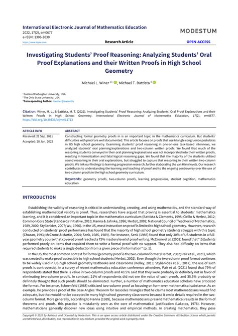 Pdf Investigating Students Proof Reasoning Analyzing Students Oral