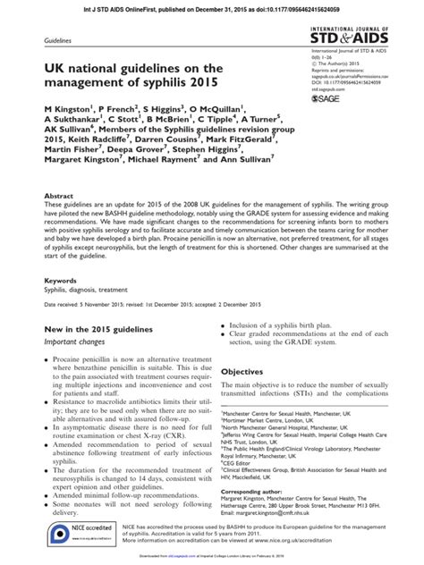 Uk Syphilis Guidelines 2015 Pdf Serology Infection
