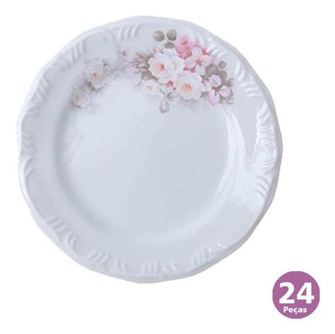 Conjunto Pratos Rasos Jantar Porcelana Schmidt Eterna Porcelanas Schmidt Prato Raso