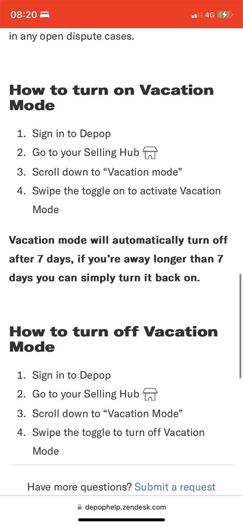On Depops Website There Are Details Of A Vacation Mode Setting But On