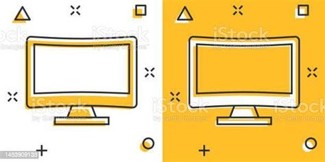 만화 스타일의 개인 용 컴퓨터 격리 된 배경에 데스크톱 Pc 만화 벡터 일러스트레이션 모니터 디스플레이 스플래시 효과 기호 비즈니스 개념 개성 개념에 대한 스톡 벡터 아트