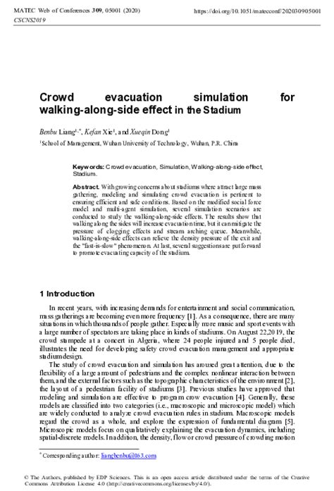 Pdf Crowd Evacuation Simulation For Walking Along Side Effect In The Stadium