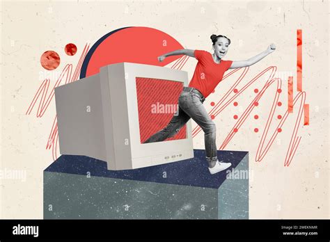 Artwork Magazine Collage Picture Of Funny Excited Lady Running Retro