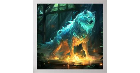 Blue Fantasy Wolf Art Poster Zazzle