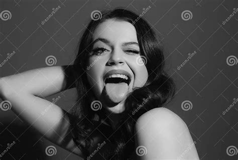 Emotional Girl Beautiful Modern Model Shows Tongue Model With