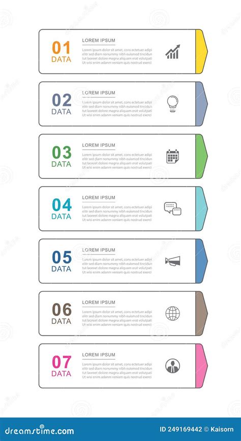 7 Data Infographics Tab Thin Line Index Template Vector Illustration Abstract Square