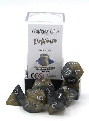 Halfsies Dice Gkg590 Davinci Black And Gold 7 Die Polyhedral Set Rpg