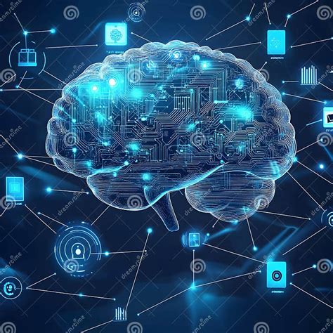 Digital Brain with Circuitry and Technology Icons Representing AI Insights Stock Illustration ...