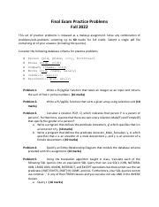 Final Exam Practice Problems Database Schema And SQL Queries Course