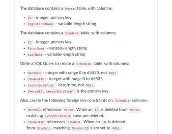 Answered Write A SQL Query To Create A Schedule Table With Columns