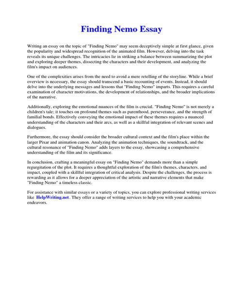 Finding Nemo Essay Pdf Essays Flashcard