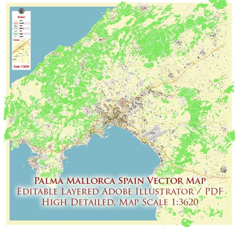Palma Mallorca Spain Map Vector City Plan High Detailed Street Map