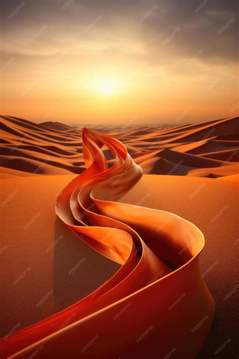 Premium Ai Image A Long Curved Orange Ribbon In A Desert