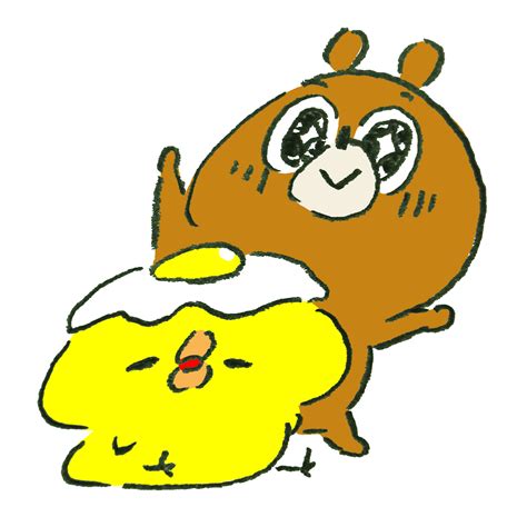 ひよこの頭の上に目玉焼きを置いて目を輝かせる熊 ゆるくてかわいい無料イラスト素材屋「ぴよたそ」