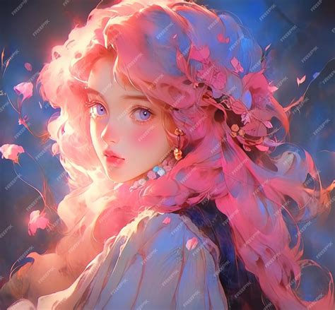 Premium Ai Image A Woman With A Blue Eyes And A Pink Hair With