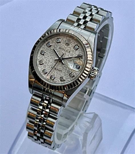 本物 Rolex ロレックス 79174g デイトジャスト コンピューター文字盤 10pダイヤ レディース 腕時計 K18wg×ss 箱