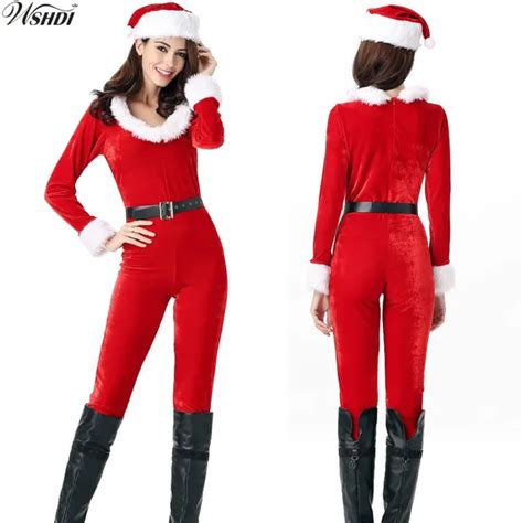High Quality Sexy Female Long Sleeve Zipper Santa Claus Jumpsuit Luxury