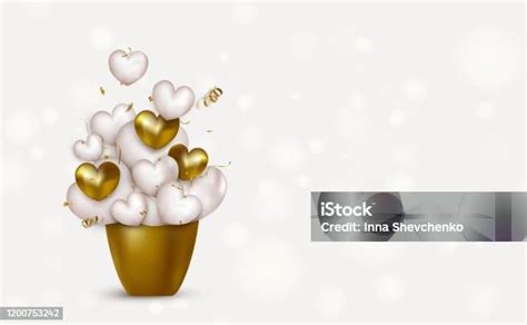 생일 축하 인사말 카드입니다 발렌타인 데이 축하 배경입니다 비행 3d 마음 황금 그릇 색종이 뱀 벡터 그림입니다 2월에 대한