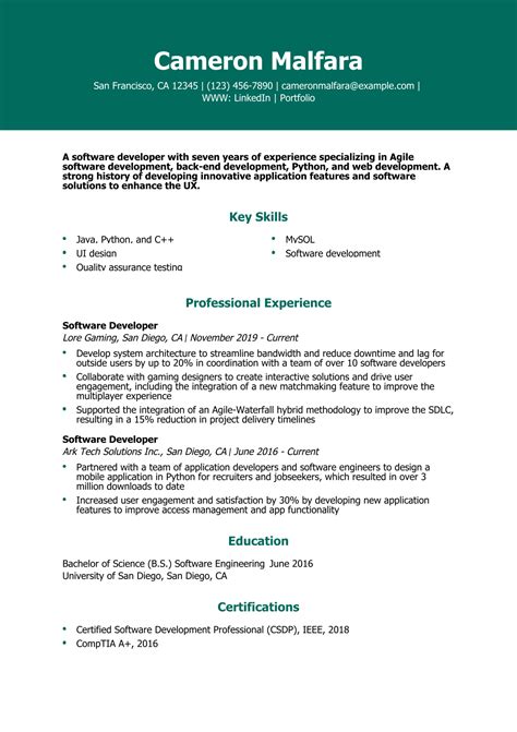 Software Engineer Resume Examples And Templates For