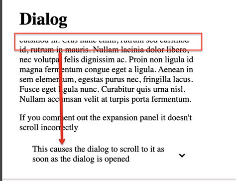 Bug MatDialog MatExpansionPanel MatExpansionPanel Causes MatDialog To Scroll To Expansion