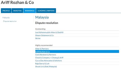 Ariff Rozhan On Linkedin Asialaw Ariff Rozhan And Co Rankings Analysis And Recommended Lawyers