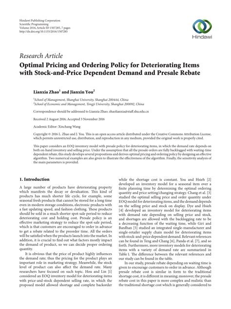 Pdf Optimal Pricing And Ordering Policy For Deteriorating Items With Stock And Price Dependent