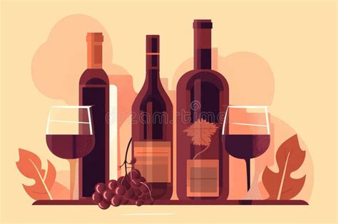 Drawing Depiction Interpretation Of Wine Bottle Cup And Glass