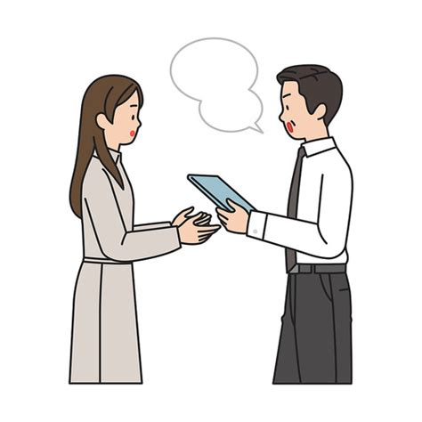 유토이미지 결재 문서 불만이 있는 상사와 해명하는 직원 벡터 이미지 일러스트